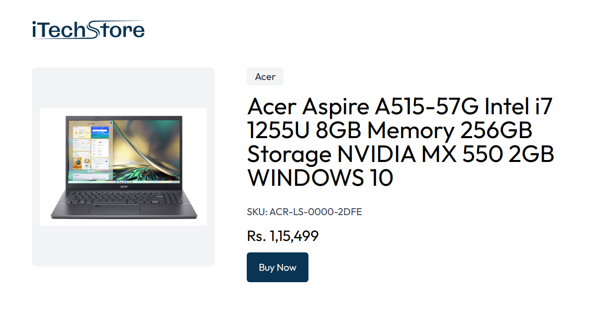 Acer Aspire A515-57G Intel i7 1255U 8GB Memory 256GB Storage NVIDIA MX ...