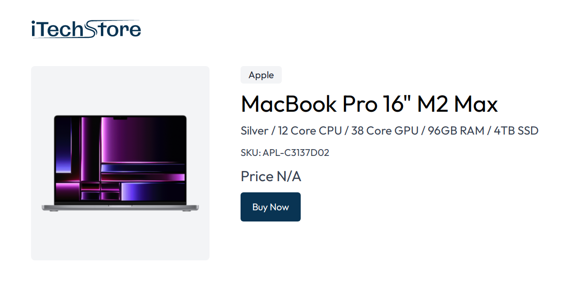 MacBook Pro 16" M2 Max - Silver / 12 Core CPU / 38 Core GPU / 96GB RAM ...