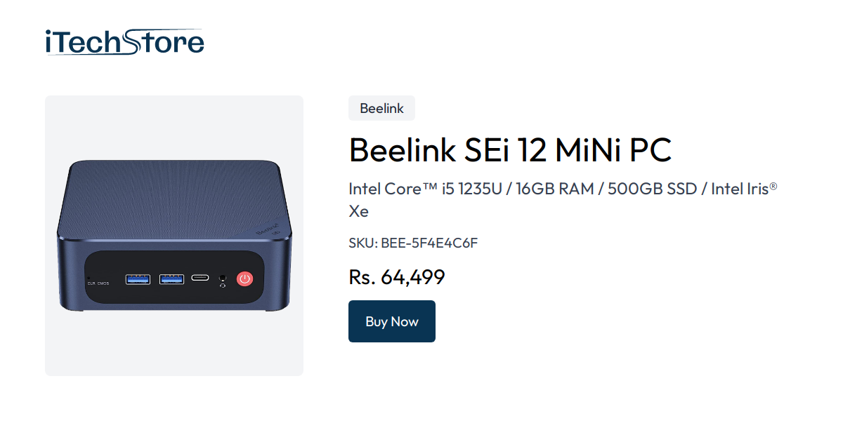 Beelink SEi 12 MiNi PC - Intel Core™ i5 1235U / 16GB RAM / 500GB SSD / Intel Iris® Xe - iTechStore