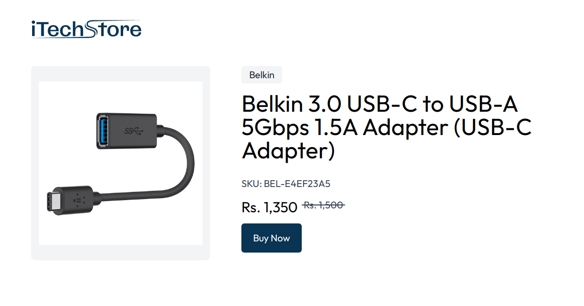 Belkin 3.0 USB-C to USB-A 5Gbps 1.5A Adapter (USB-C Adapter) - iTechStore