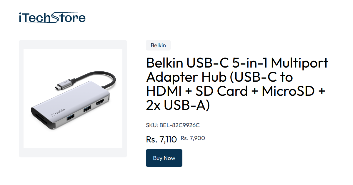 Belkin USB-C 5-in-1 Multiport Adapter Hub (USB-C to HDMI + SD Card + MicroSD + 2x USB-A ...