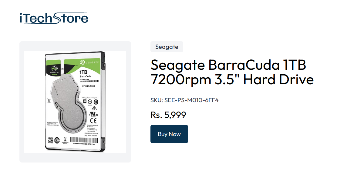 Seagate BarraCuda 1TB 7200rpm 3.5" Hard Drive - iTechStore